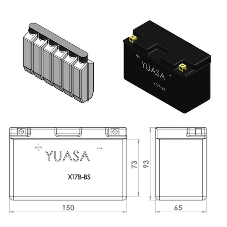 BATTERIE YT7B-BS YUASA 12V6.5AH SANS ENTRETIEN (AVEC ACIDE)