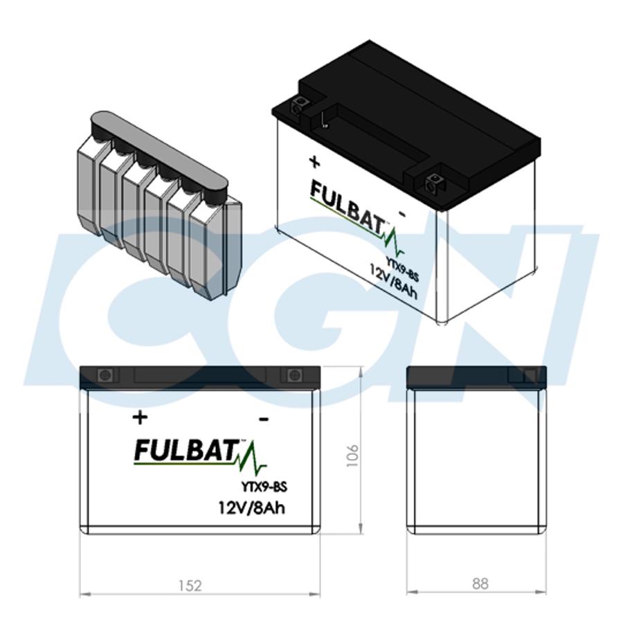 BATTERIE FTX9-BS FULBAT 12V / 8AH LG150 L87 H105 (LIVRE AVEC ACIDE ...